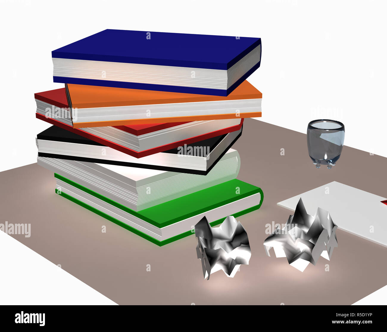stack of books on desk isolated Stock Photo - Alamy