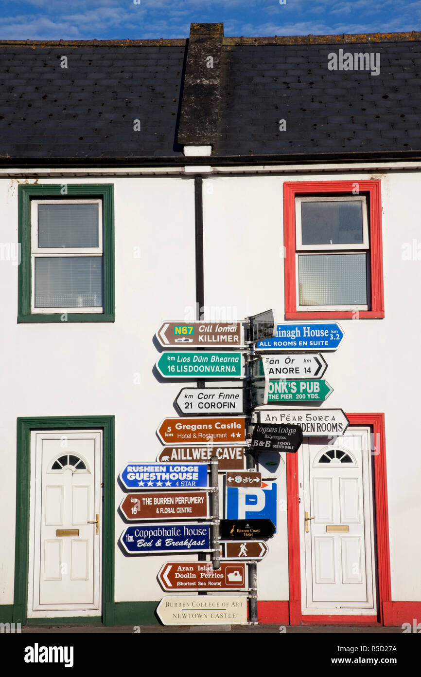 Republic of Ireland, County Clare, Ballyvaughan, Signpost Stock Photo ...