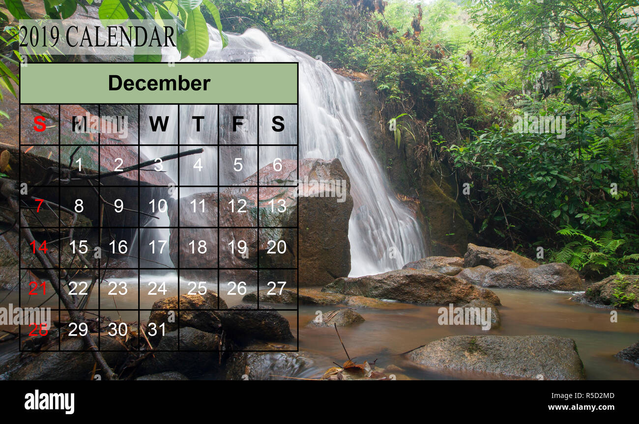 Template of 2019 Monthly Calendar with amazing nature landscape ...