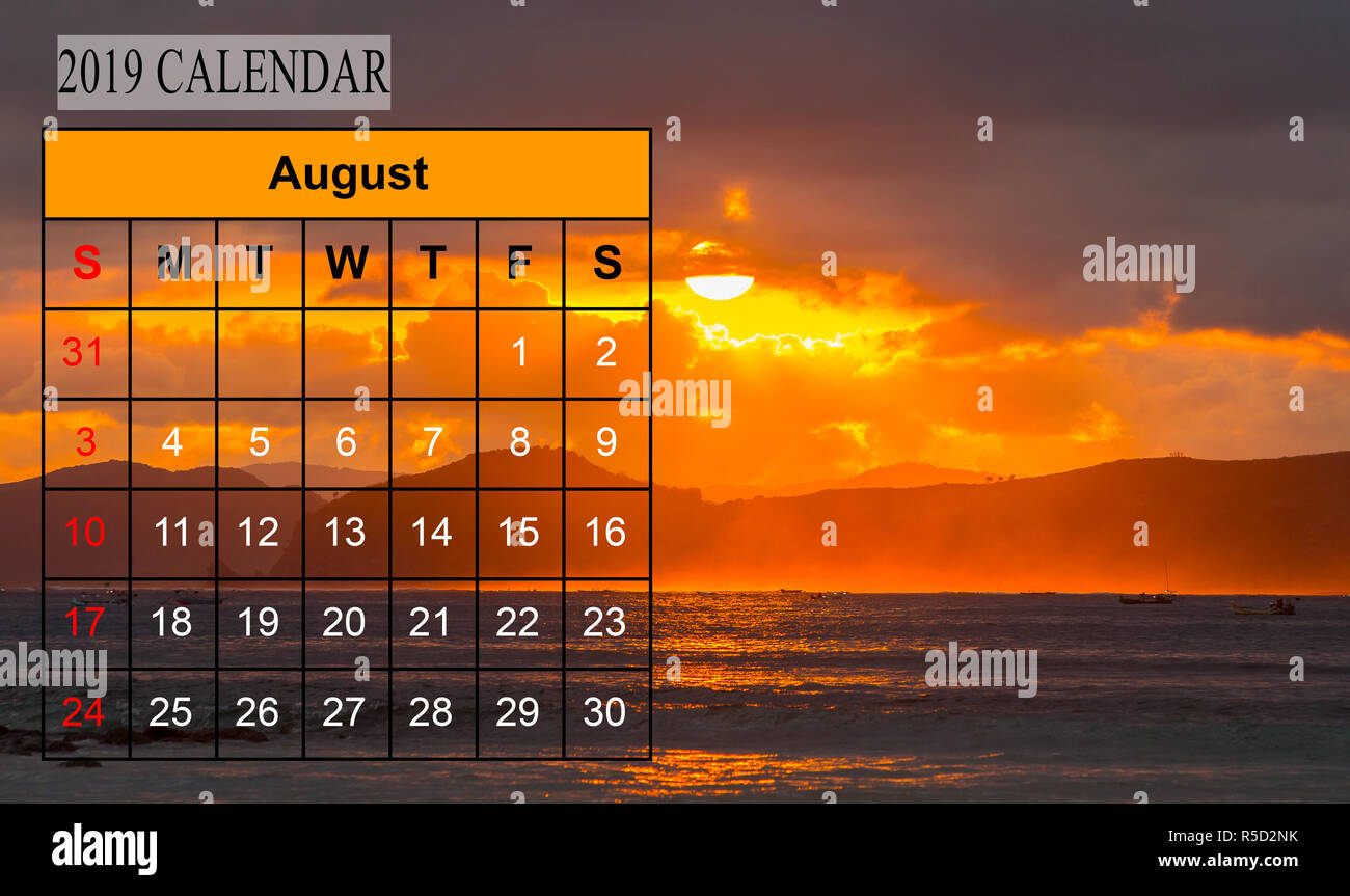 Template of 2019 Monthly Calendar with amazing nature landscape ...