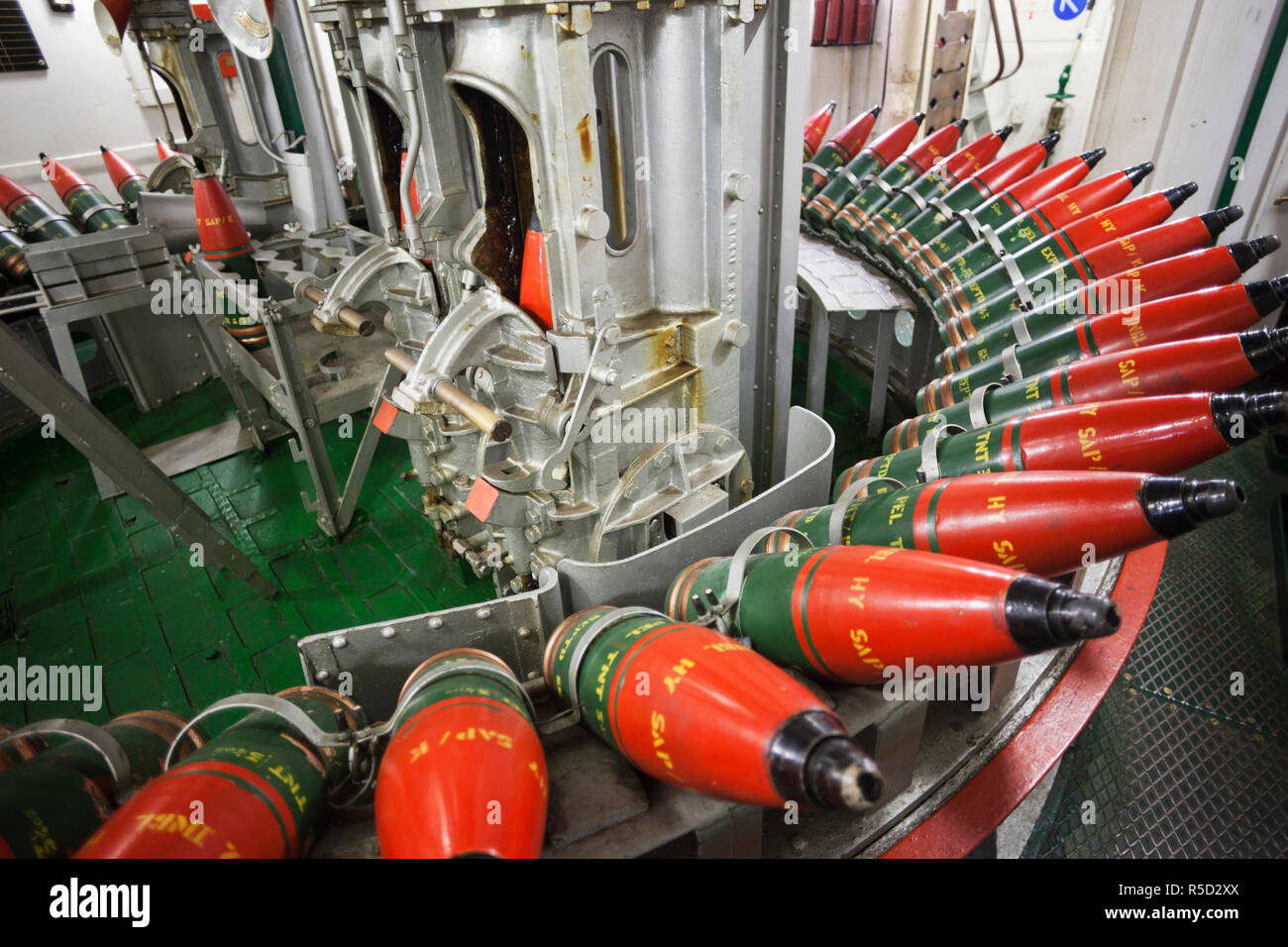 England, London, Southwark, HMS Belfast Museum, Shell Storage Room ...