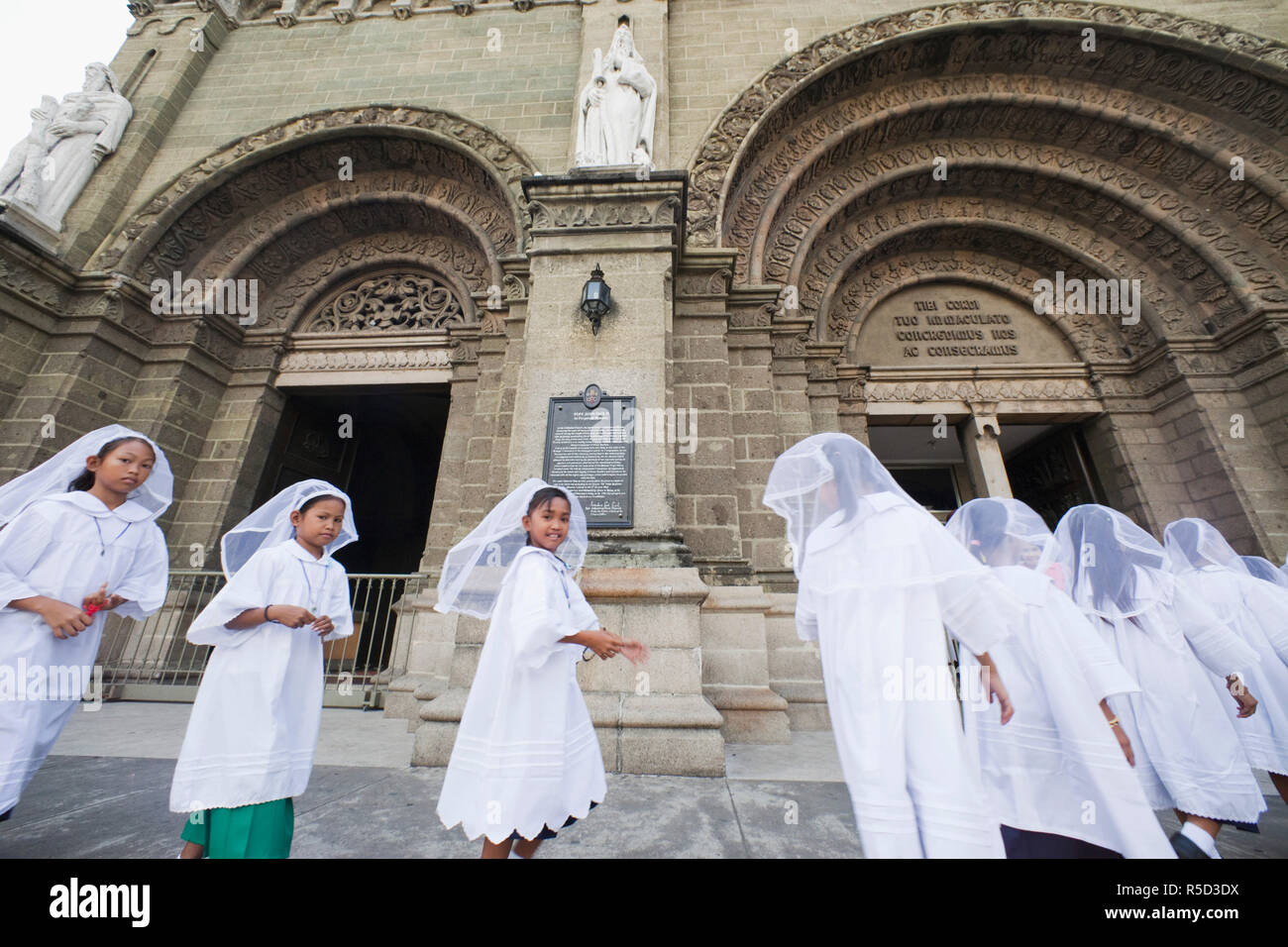 Philippines, Manila, Intramuros, Manila Cathedral, Children Going to ...