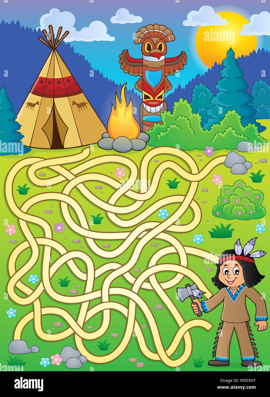 Maze 4 with Native American boy Stock Photo - Alamy