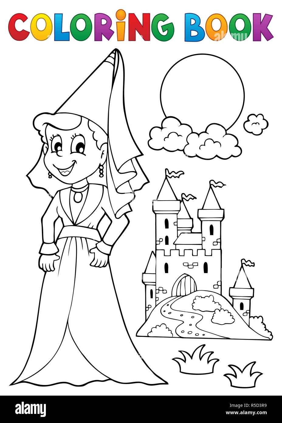 Coloring book medieval lady Stock Photo - Alamy
