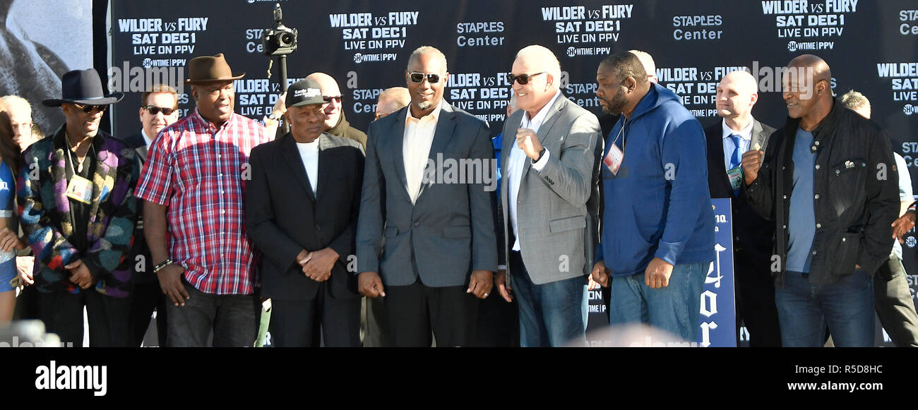 Los Angeles, USA, 30 November 2018. (L-R) Heavyweight boxing legends ...