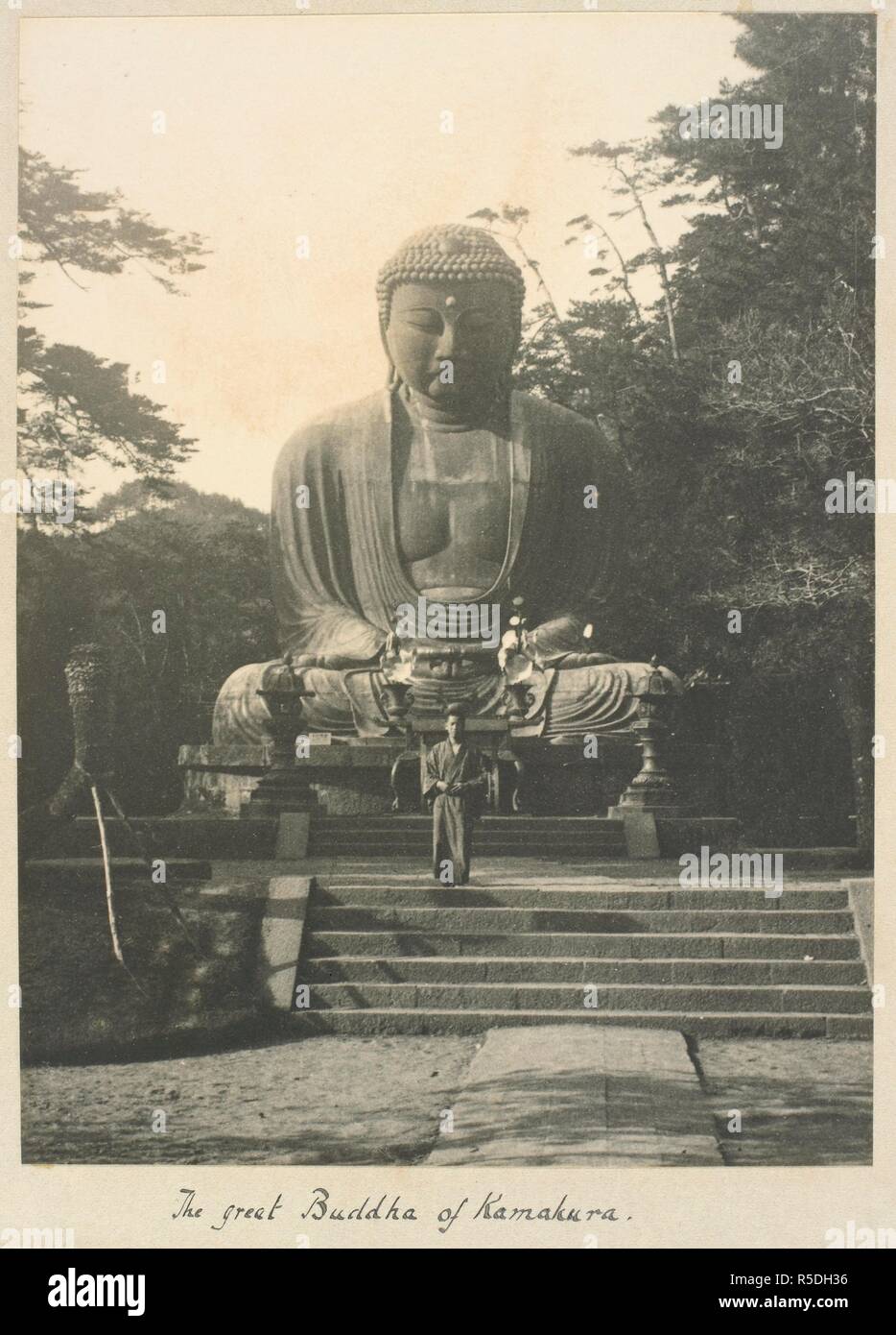 The great Buddha of Kamakura. View of a colossal Buddha figure in ...