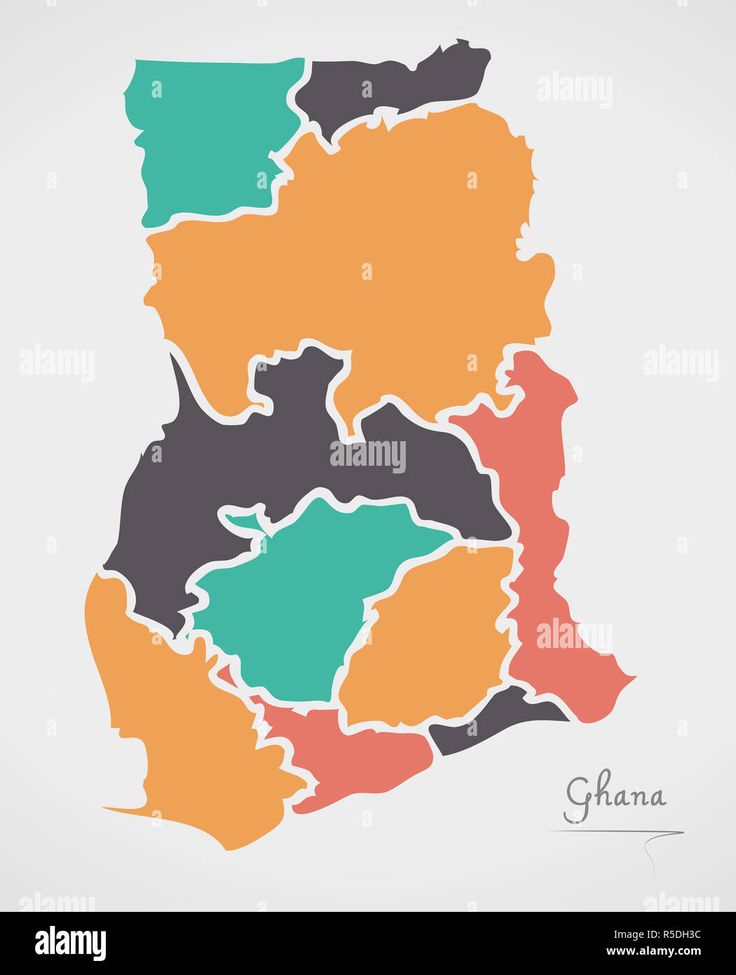 Ghana Map with states and modern round shapes Stock Photo - Alamy