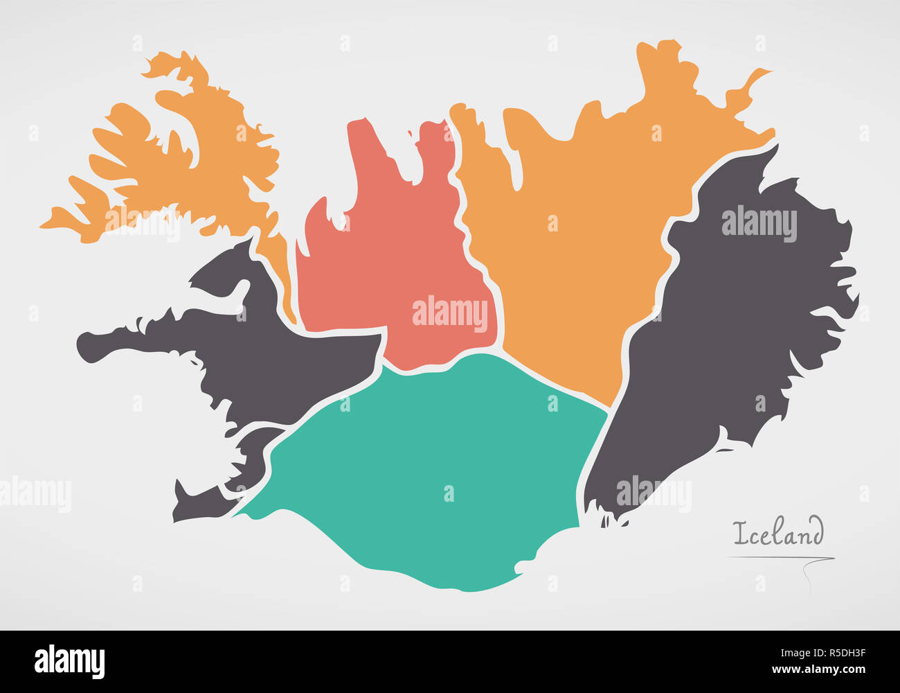 Iceland Map with states and modern round shapes Stock Photo - Alamy