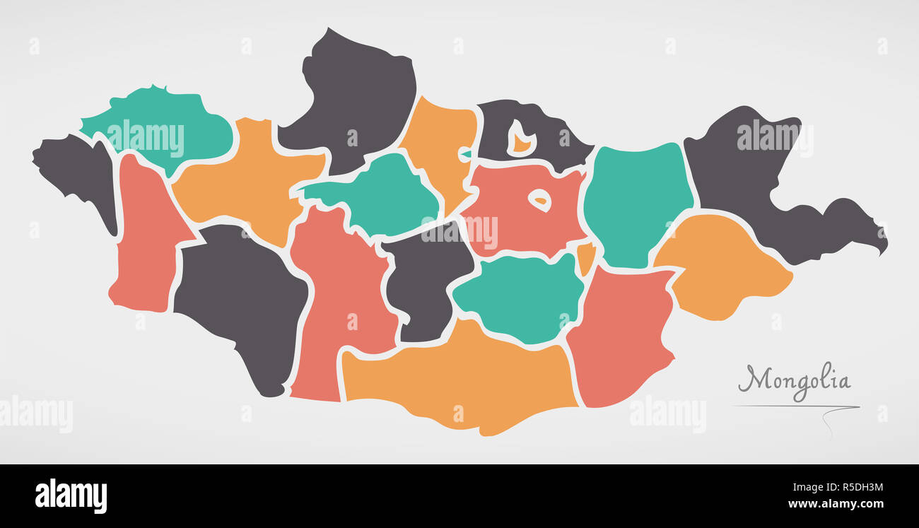 Mongolia Map with states and modern round shapes Stock Photo - Alamy