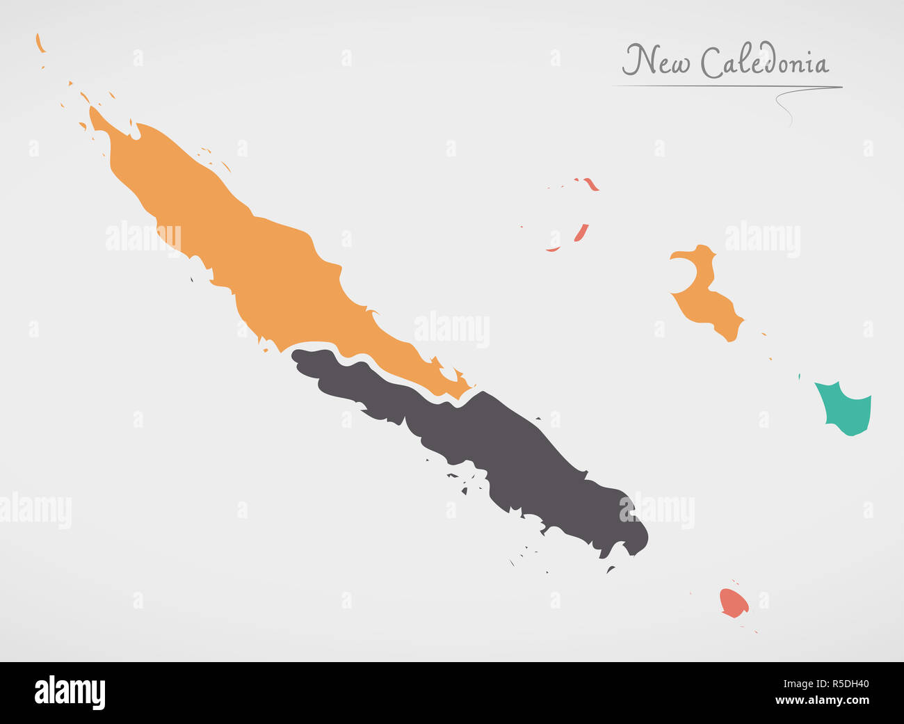 New Caledonia Map with states and modern round shapes Stock Photo - Alamy