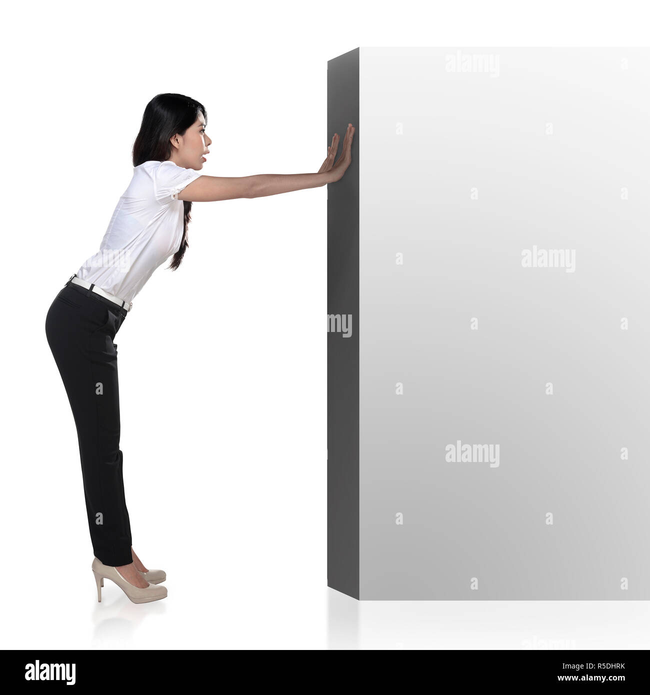 Asian business man push something Stock Photo - Alamy