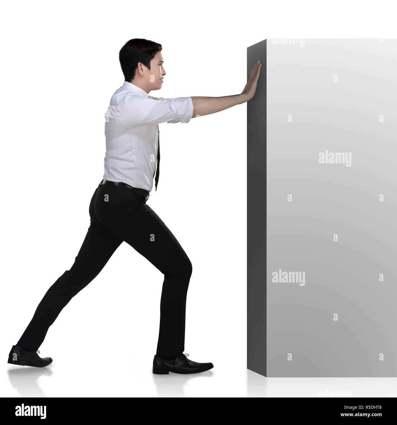 Asian business man push something Stock Photo - Alamy