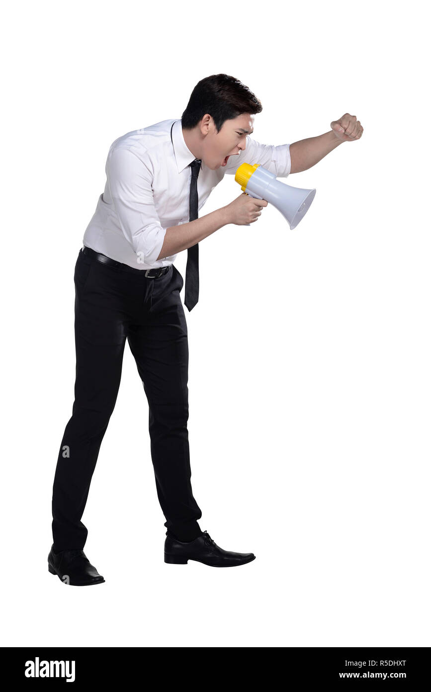 Asian business man holding megaphone Stock Photo - Alamy
