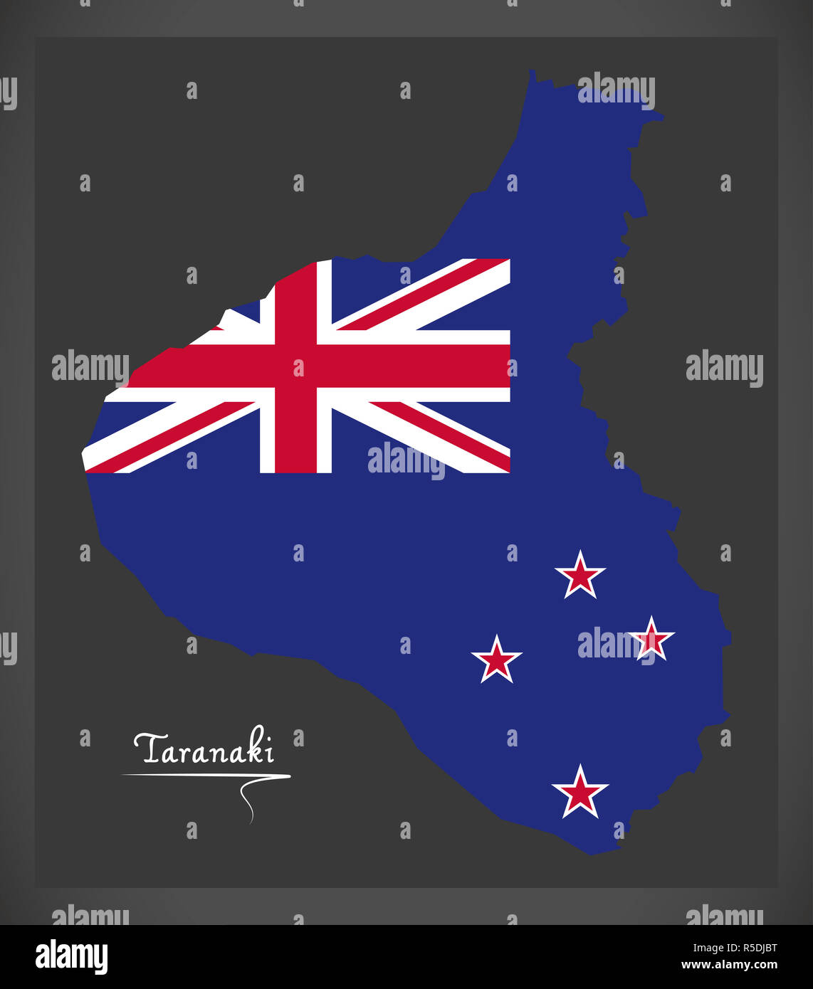 Taranaki New Zealand map with national flag illustration Stock Photo ...