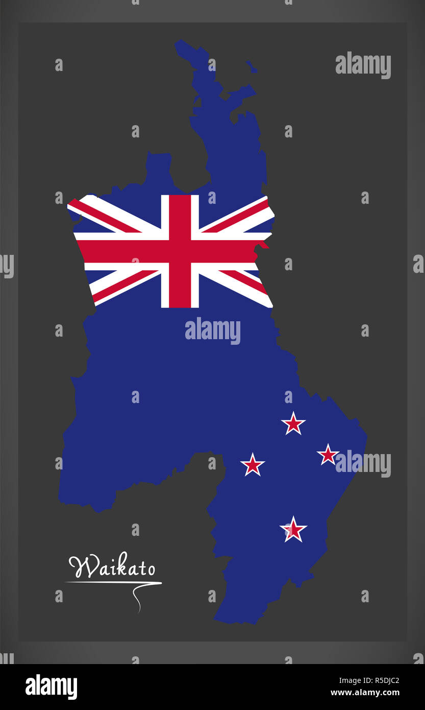 Waikato New Zealand map with national flag illustration Stock Photo - Alamy