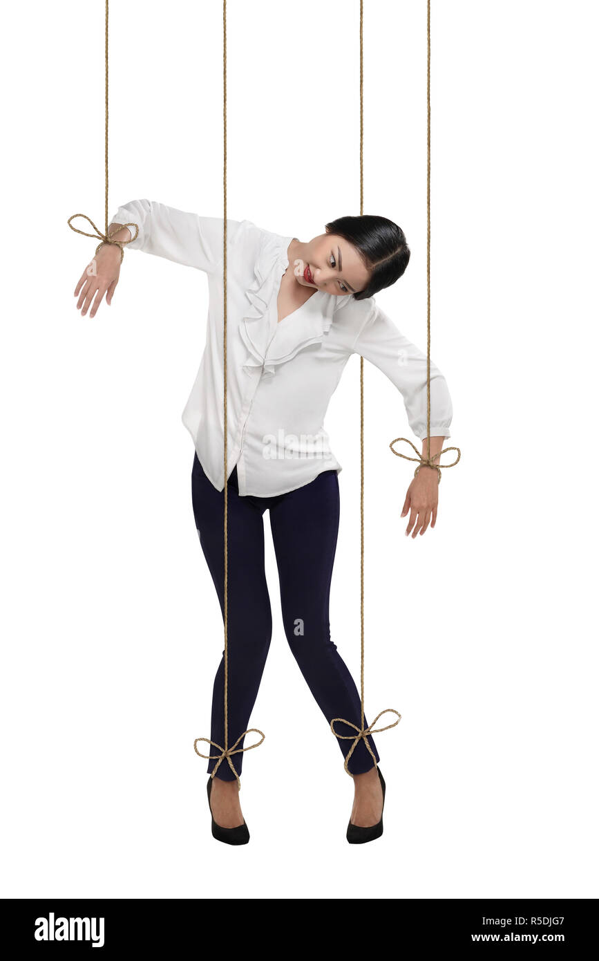 Asian business woman have string attached to her body Stock Photo - Alamy