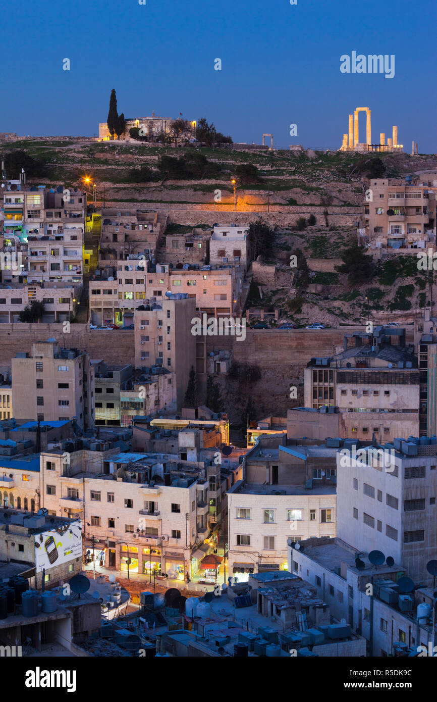 Jordan, Amman, elevated view of Central Amman and Citadel Stock Photo ...
