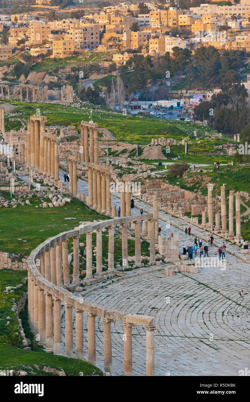 Jordan, Jerash, Roman-era city ruins, overview, late afternoon Stock ...