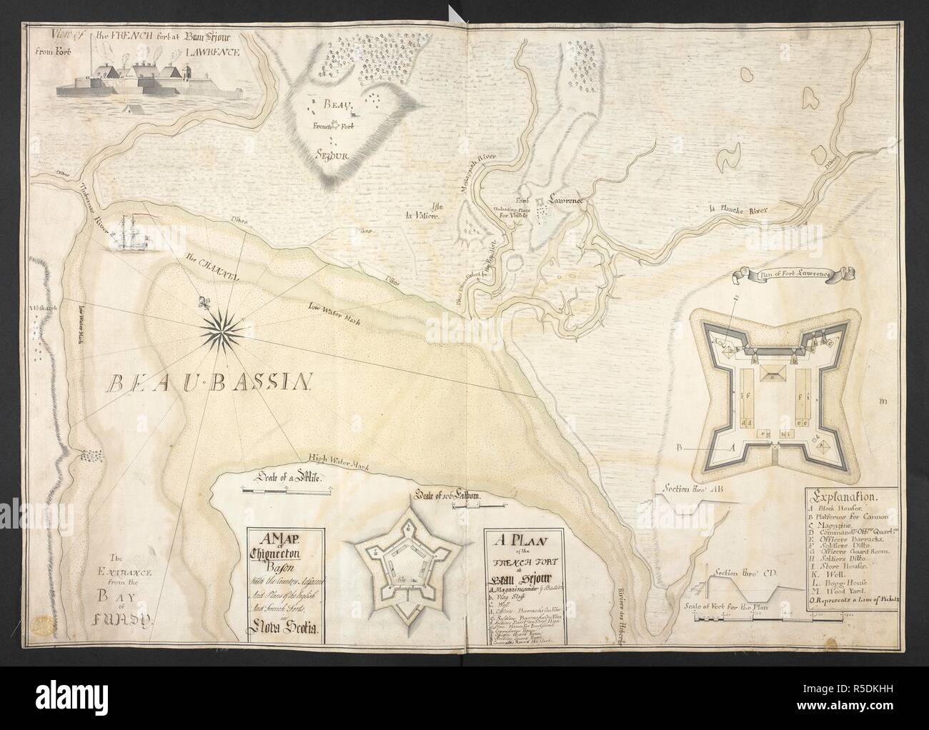 An English produced manuscript map of the isthmus of Chignectou with ...