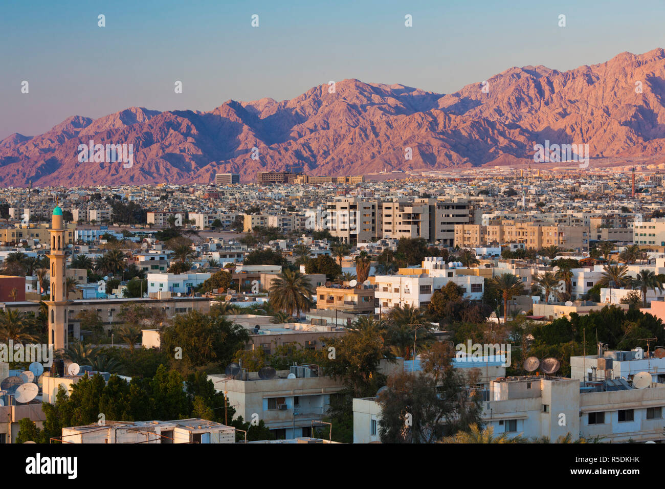 Jordan, Aqaba, elevated city view, sunset Stock Photo - Alamy