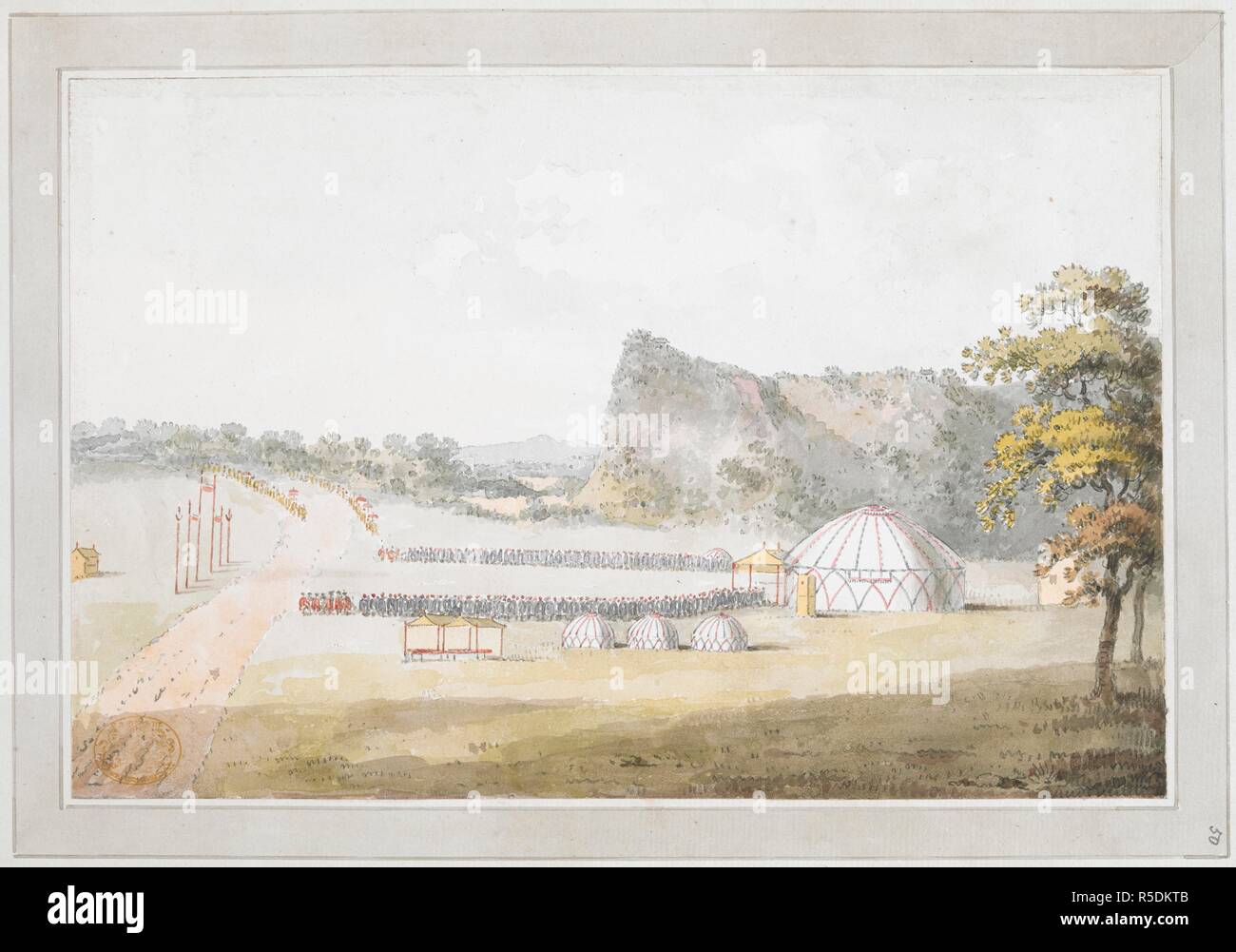 Arrival of the Emperor at the Tent in Van-shu-yuen. View of a field by ...