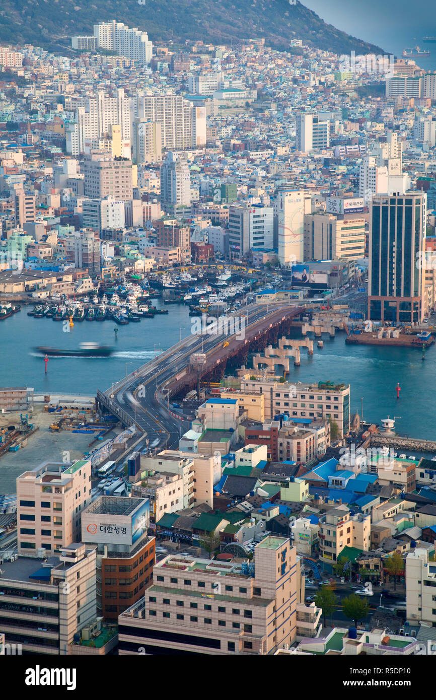 Korea, Gyeongsangnam-do, Busan, View of harbour from Busan Tower Stock ...