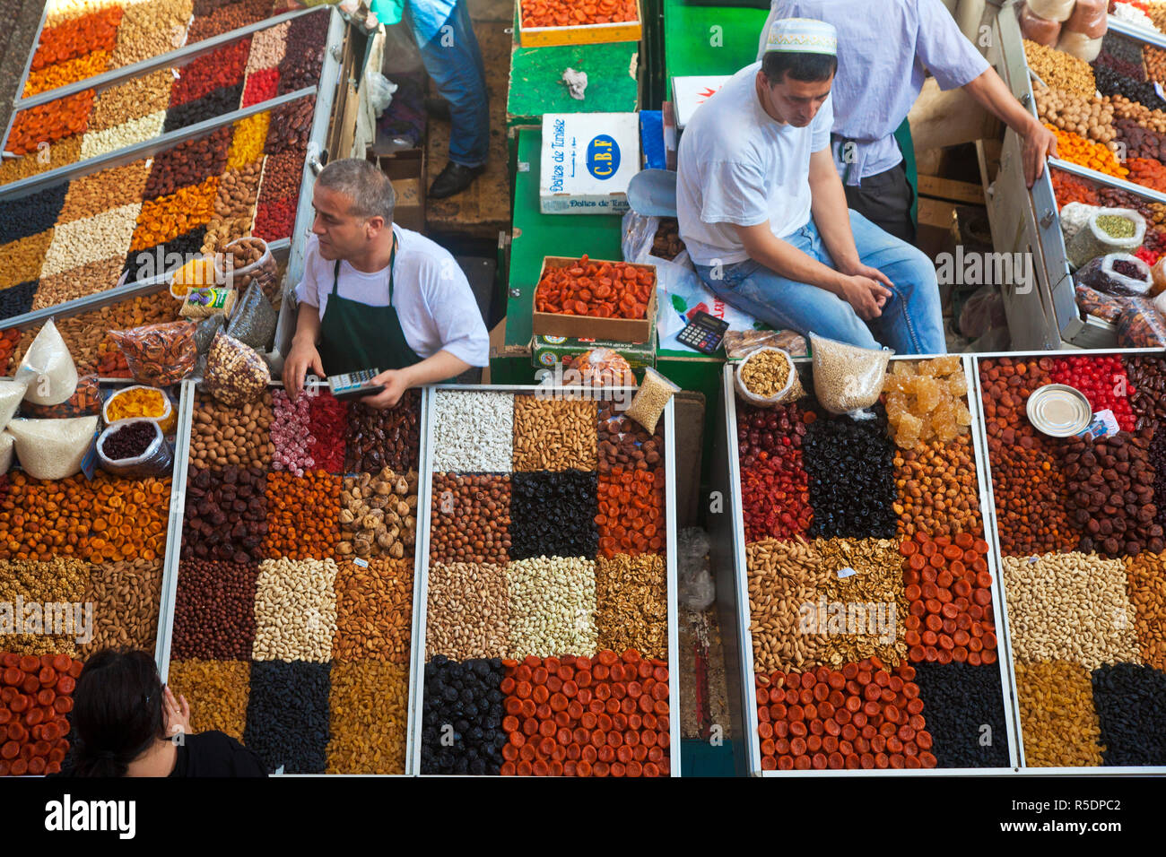 Kazakhstan, Almaty, Green market, Dried fruit and nut sellers Stock ...