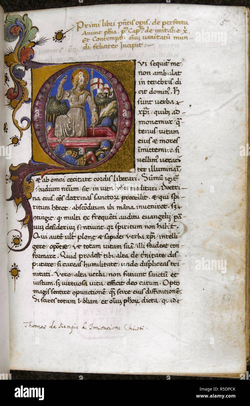 Historiated initial 'Q'(ui) of the Resurrected Christ, with foliate ...