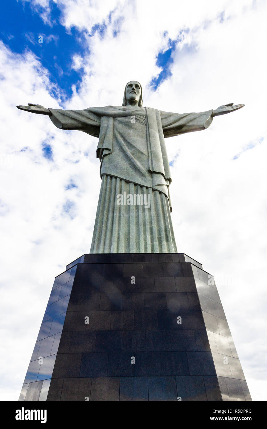 The amazing stone statue of Corcovado Christ the Redeemer at the top of ...