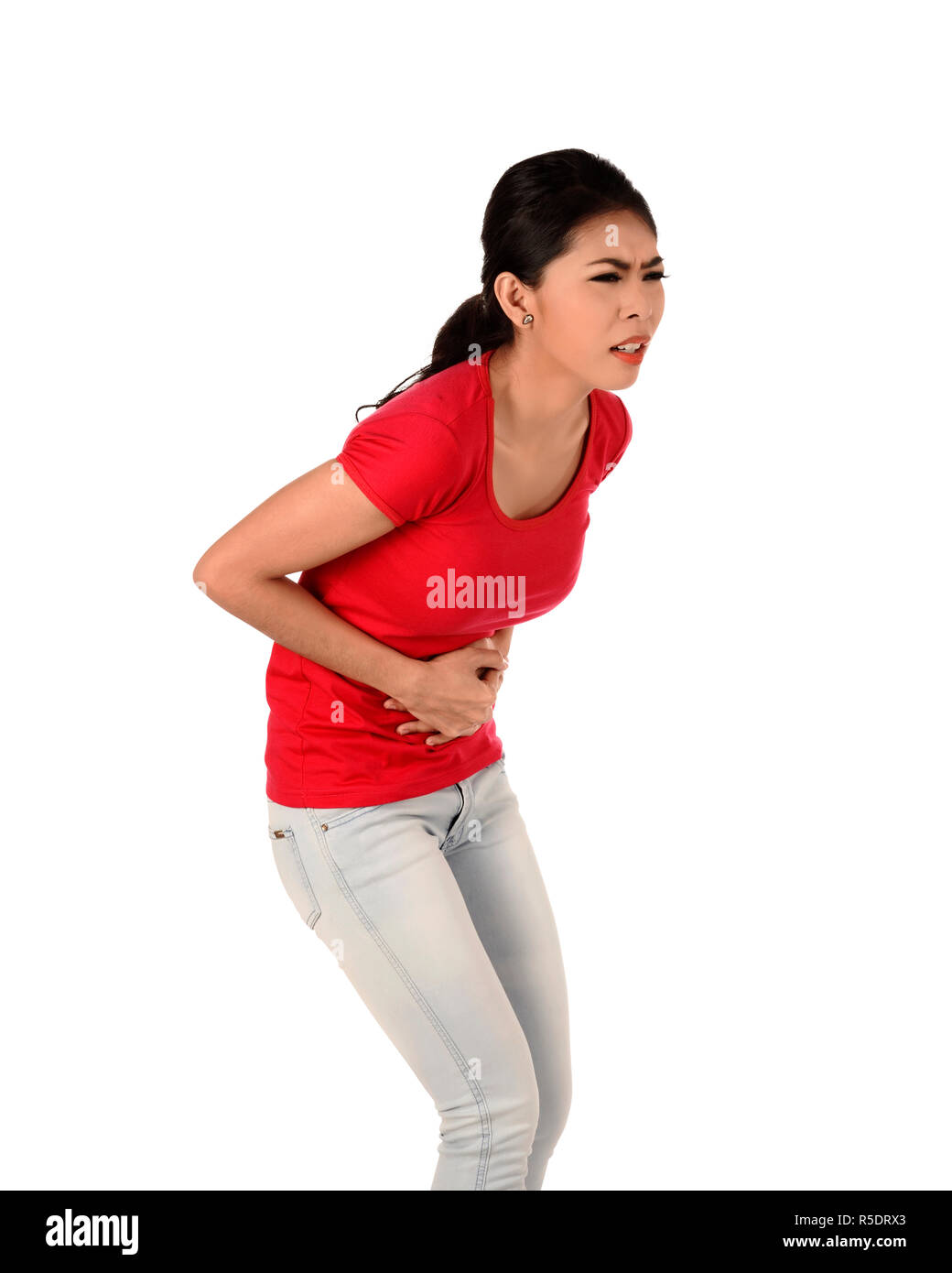 Asian woman have stomach ache Stock Photo - Alamy