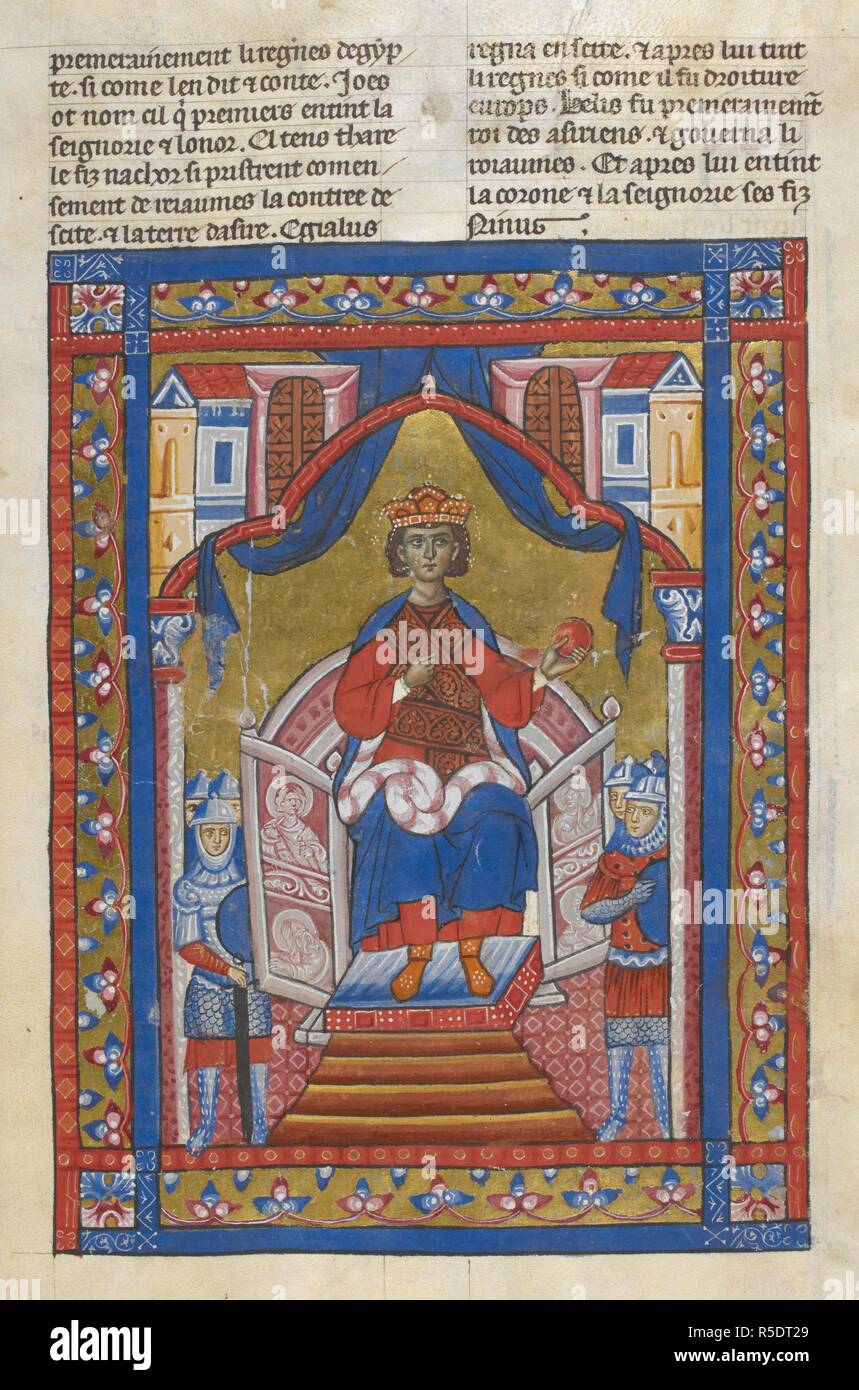 Ninus, King of Assyria, founder of Ninevah, enthroned, and flanked by ...
