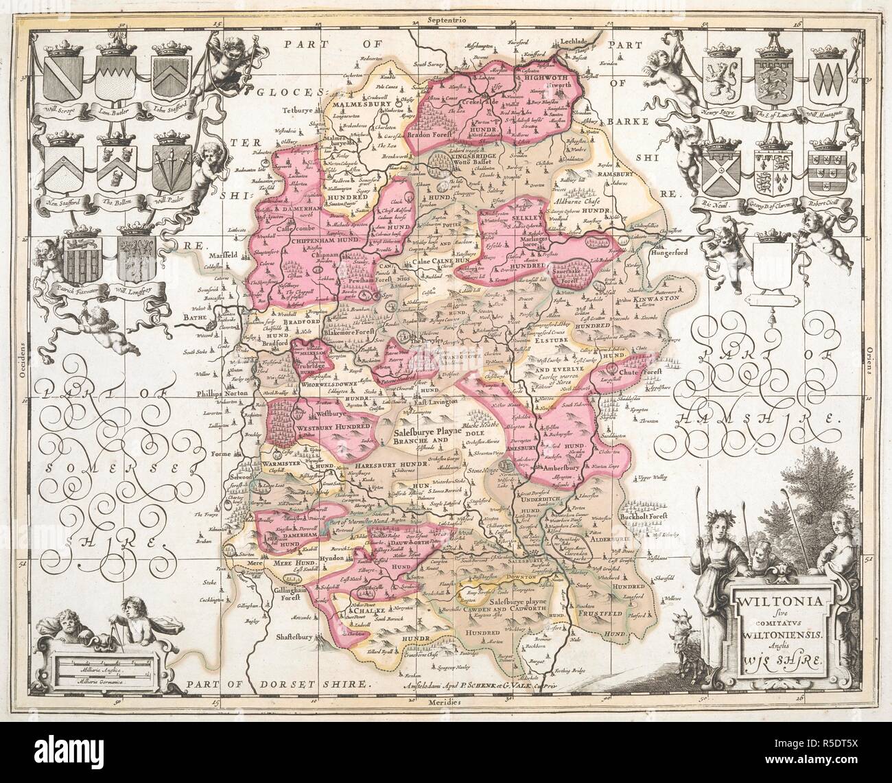 A 17th century map of Wiltshire. Wiltonia sive Comitatus Wiltoniensis ...