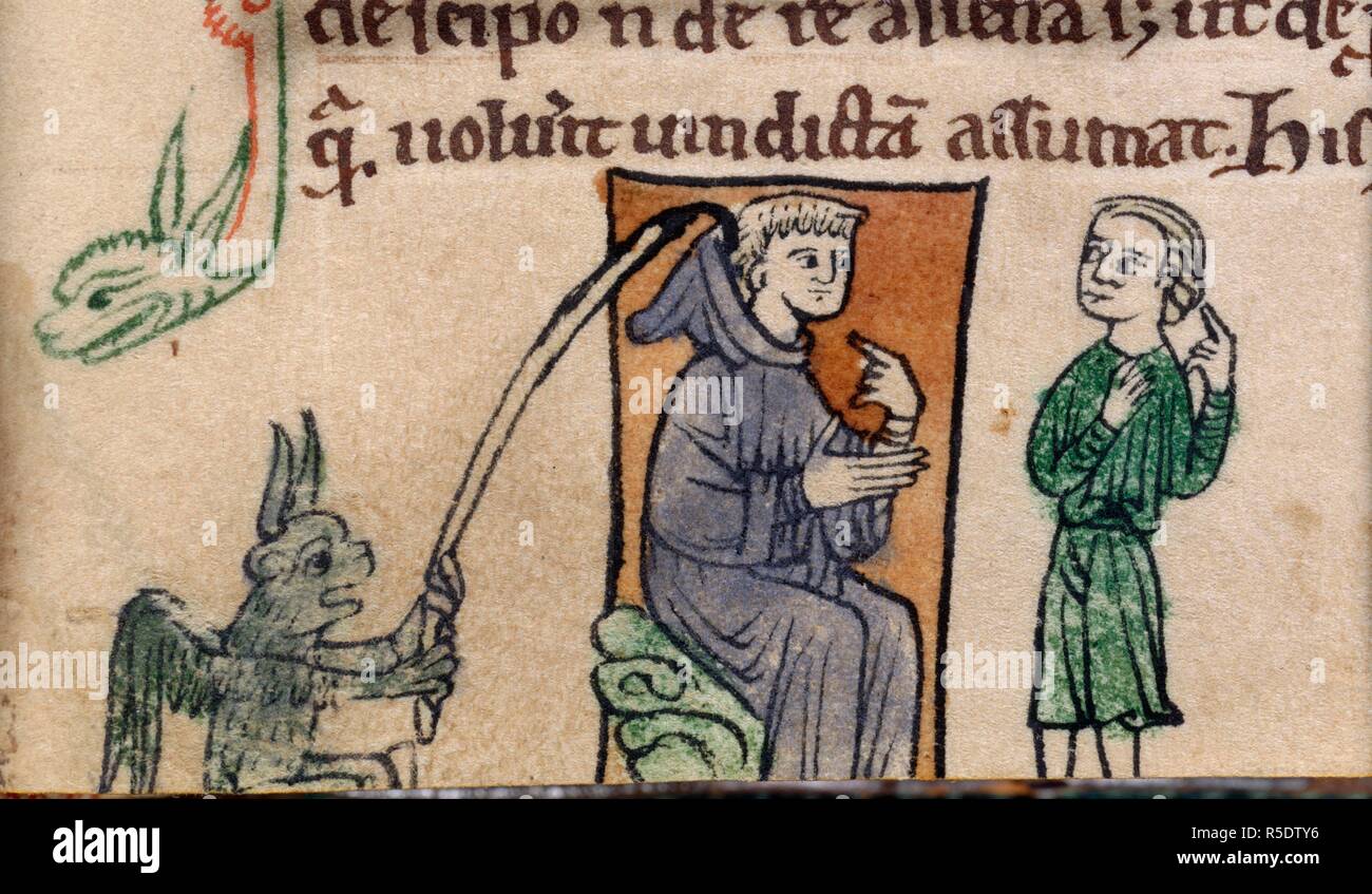 Devil attacks monk from behind. De similitudinibus. (Detail) The Devil ...