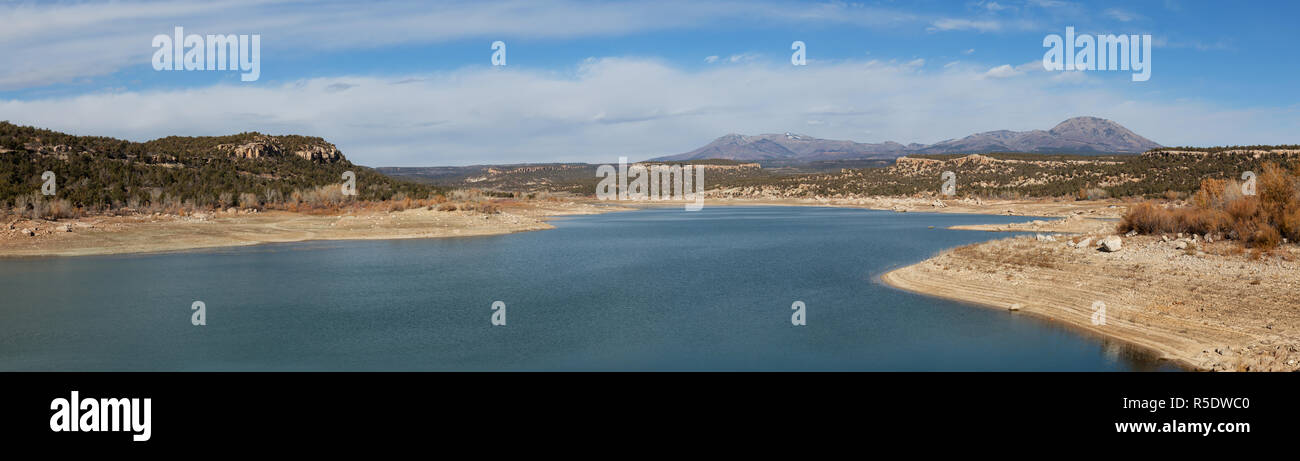 Panoramic view of a lake, Recapture Reservoir, in a desert during a ...