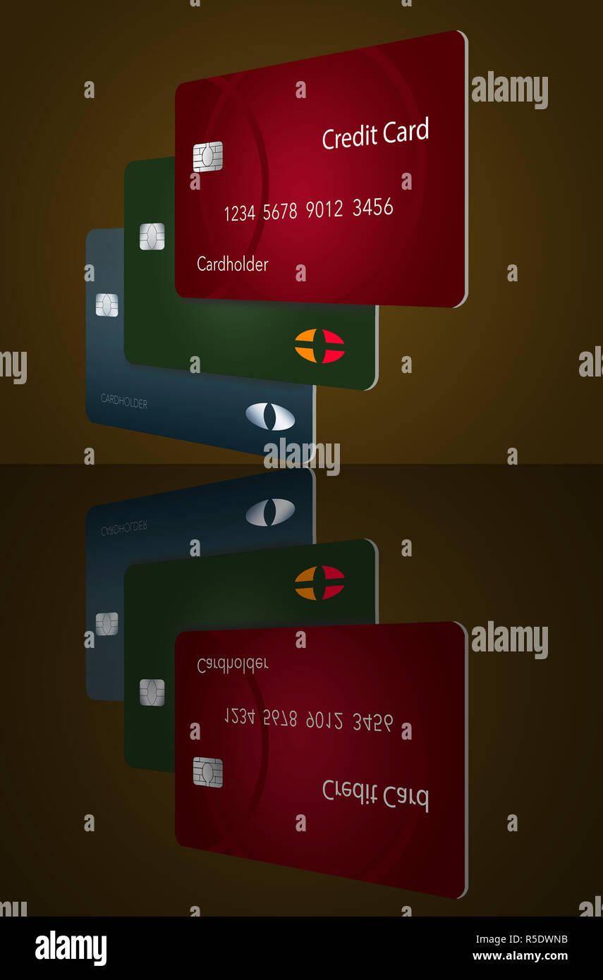Three credit cards cast their shadow in this 3-D illustration of cards ...