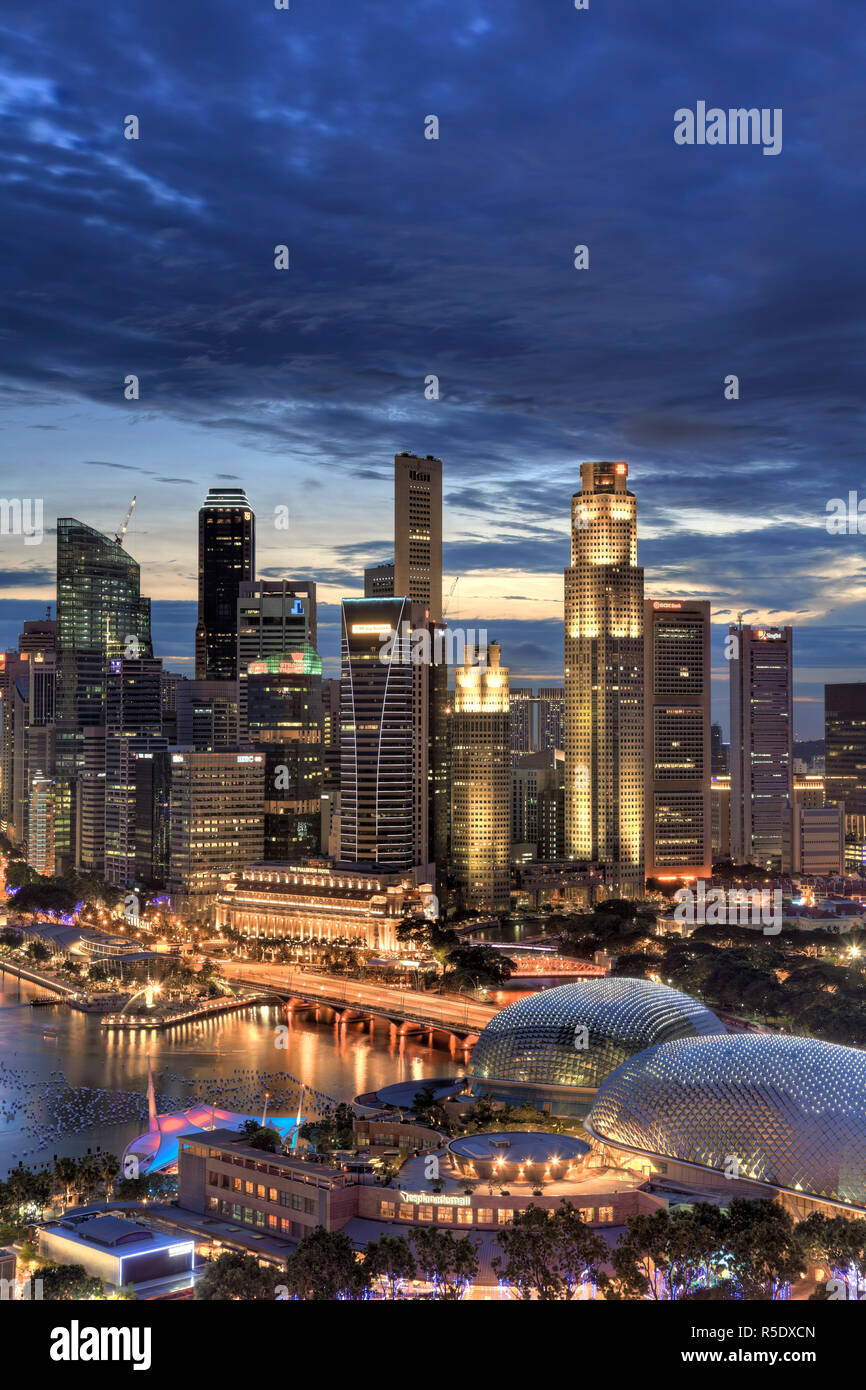Singapore, Aerial view of Singapore Skyline and Esplanade Theathre ...