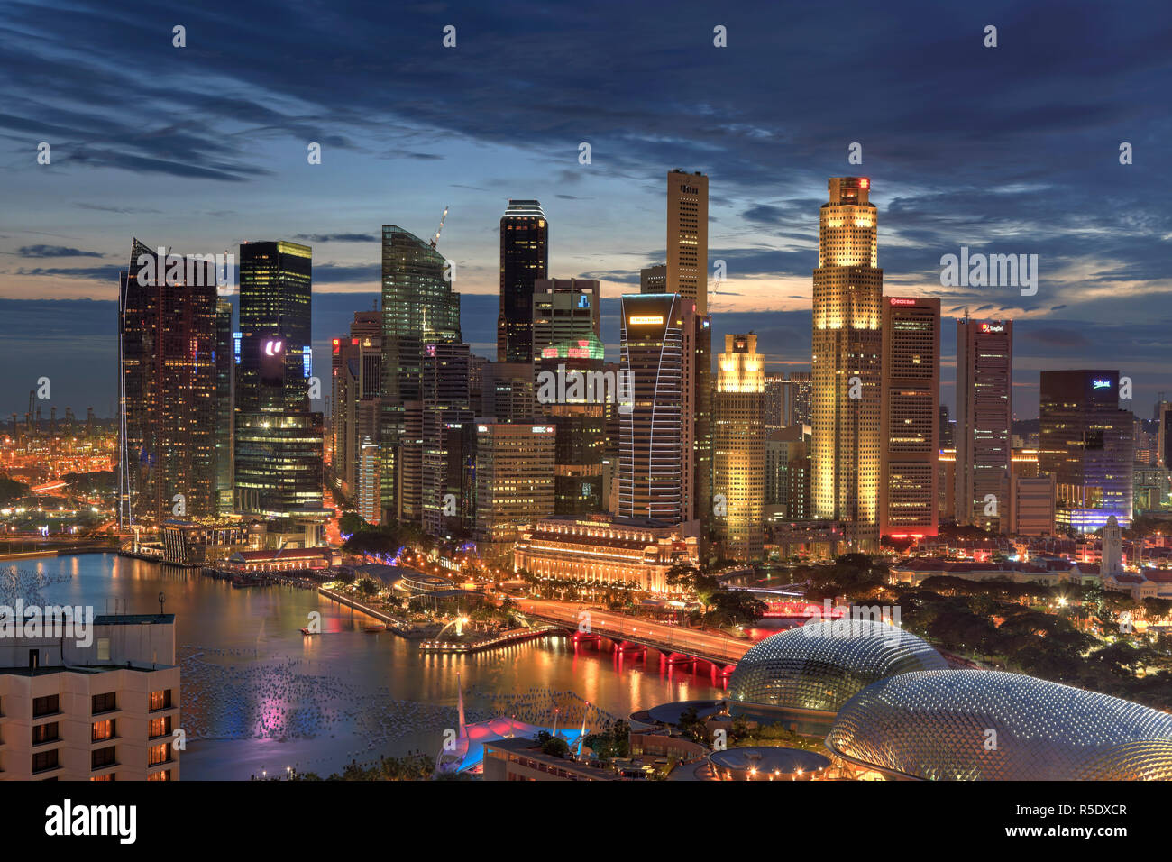 Singapore, Aerial view of Singapore Skyline and Esplanade Theathre ...