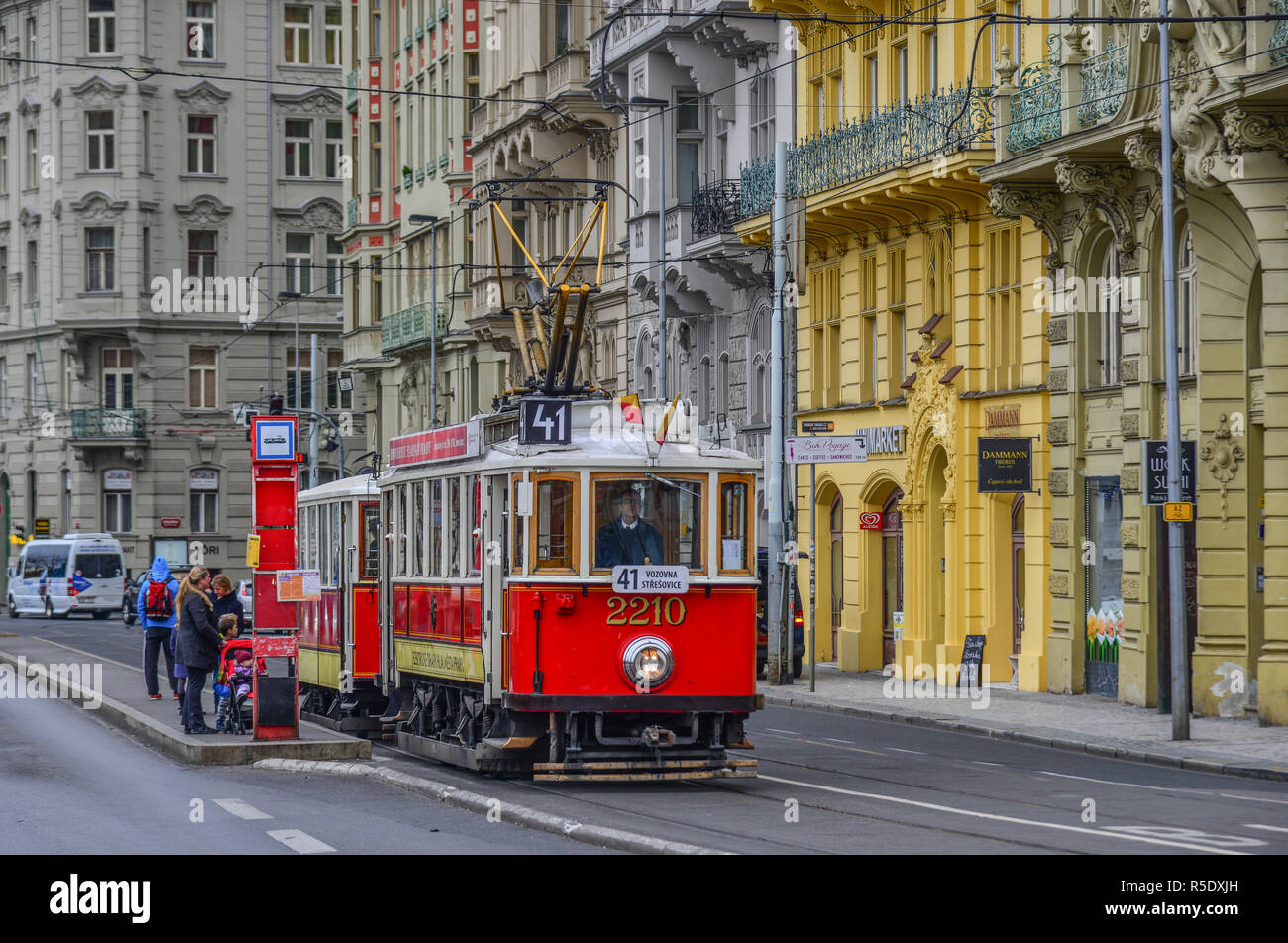 Prague, Czechia - Oct 26, 2018. Retro tram at old town of Prague ...