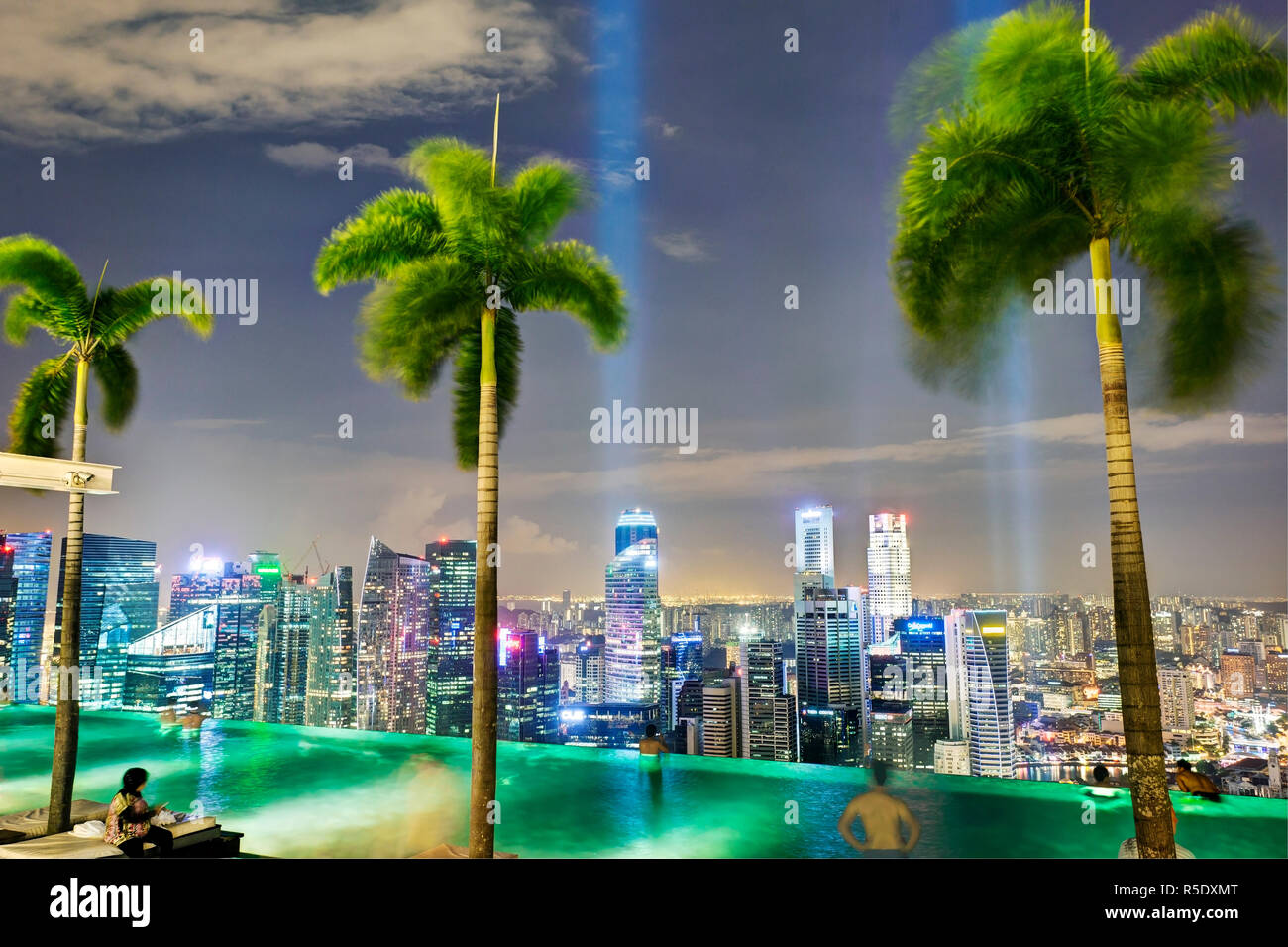 Sands SkyPark infinity swimming pool on the 57th floor of Marina Bay Sands Hotel, Marina Bay ...