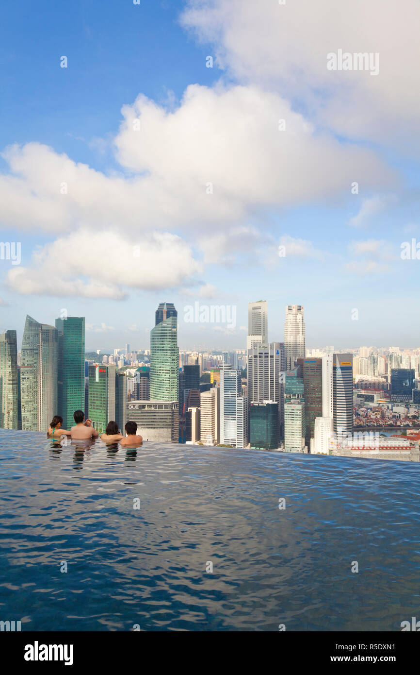 Sands SkyPark infinity swimming pool on the 57th floor of Marina Bay Sands Hotel, Marina Bay ...