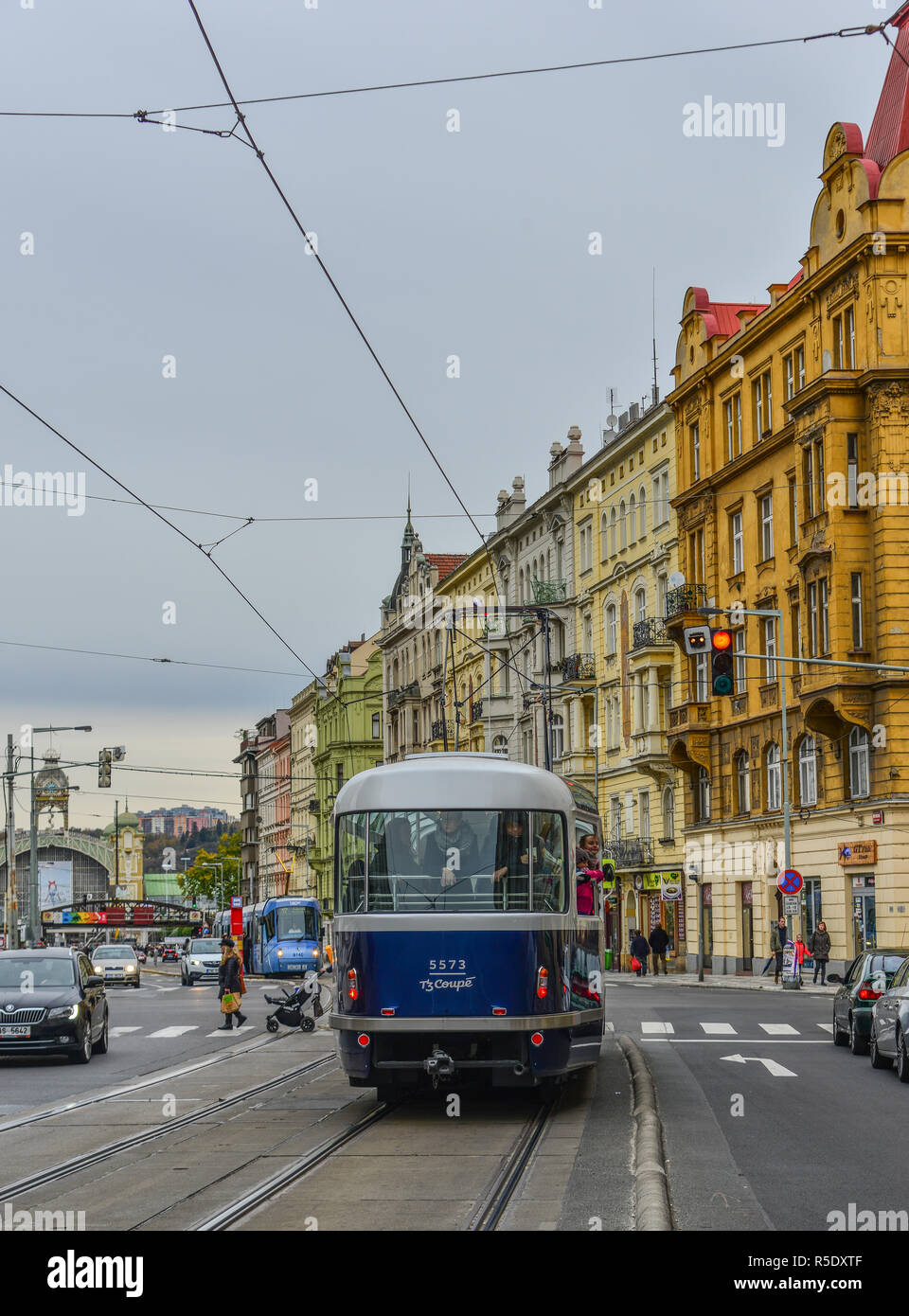 Prague, Czechia - Oct 26, 2018. Retro tram at old town of Prague ...