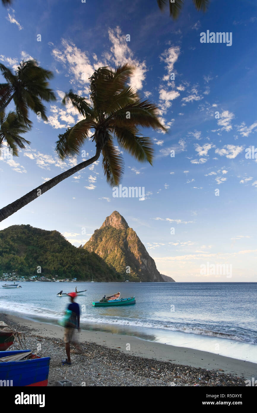Caribbean, St Lucia, Petit Piton and Soufriere Bay Stock Photo - Alamy