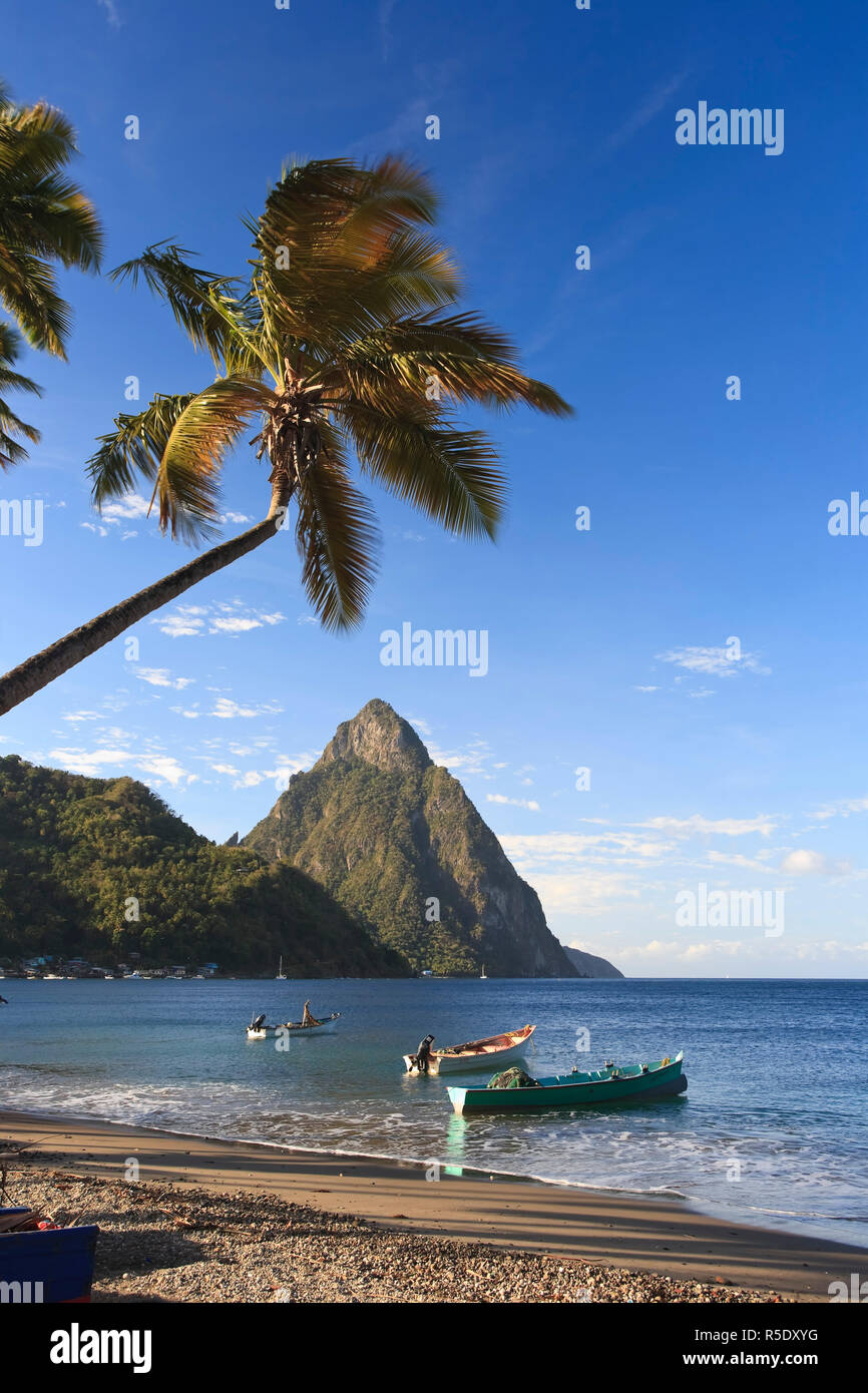 Caribbean, St Lucia, Petit Piton and Soufriere Bay Stock Photo - Alamy