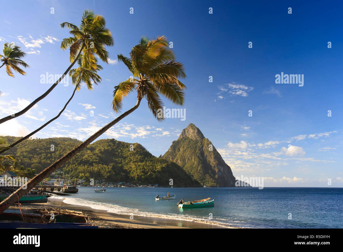 Caribbean, St Lucia, Petit Piton and Soufriere Bay Stock Photo - Alamy