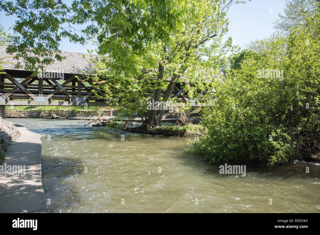 Naperville, Illinois, United States-May 6,2017: DuPage River with ...