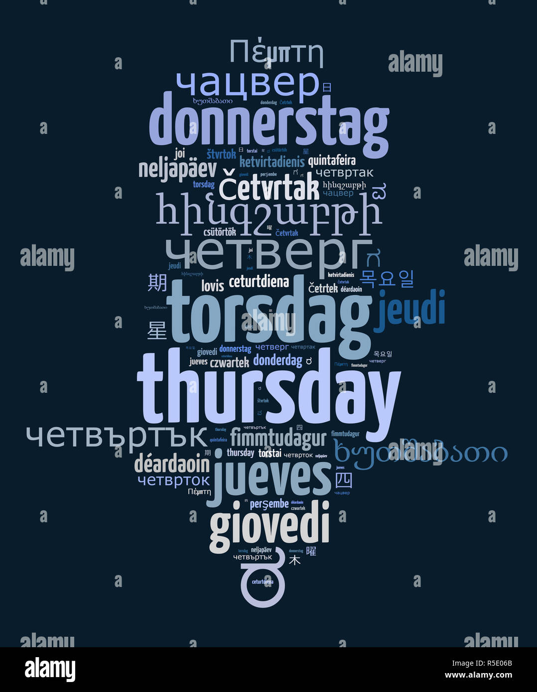 Word Thursday in different languages Stock Photo - Alamy