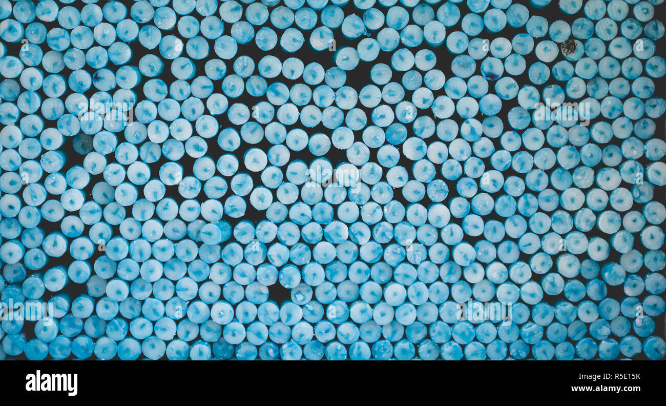 blue candles for pray stacked in Lourdes to sell, religious symbol ...