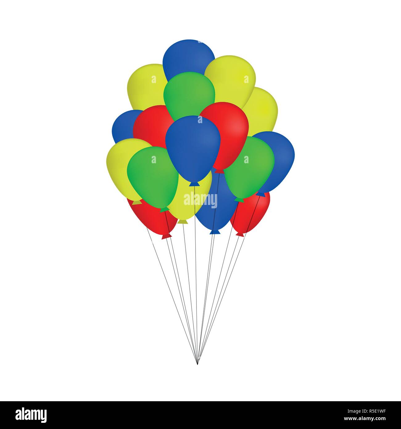 Bundle of colorful balloons isolated on white background, vector ...