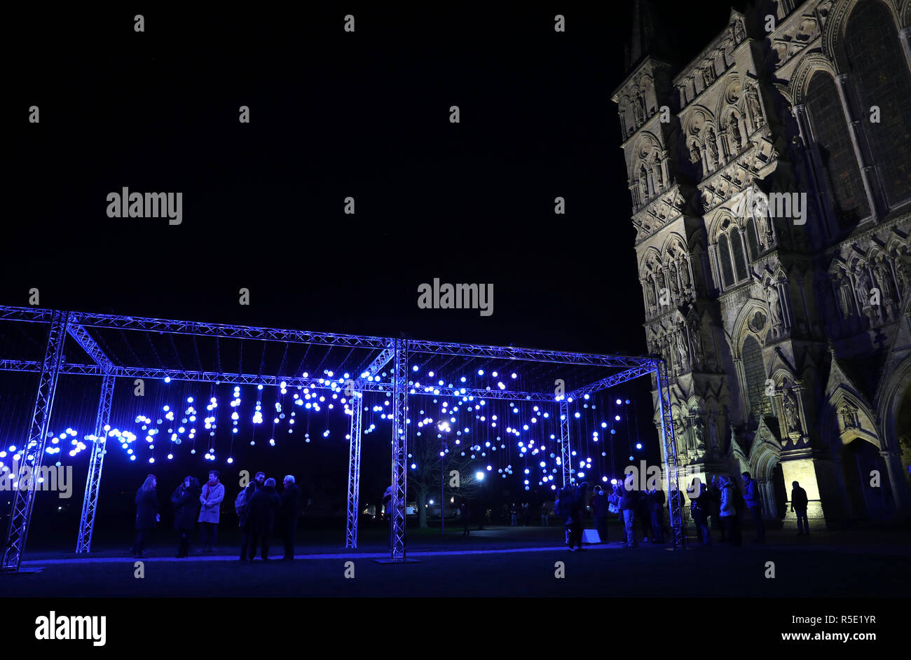 People look at the light display in the art work 'Light Wave' by ...