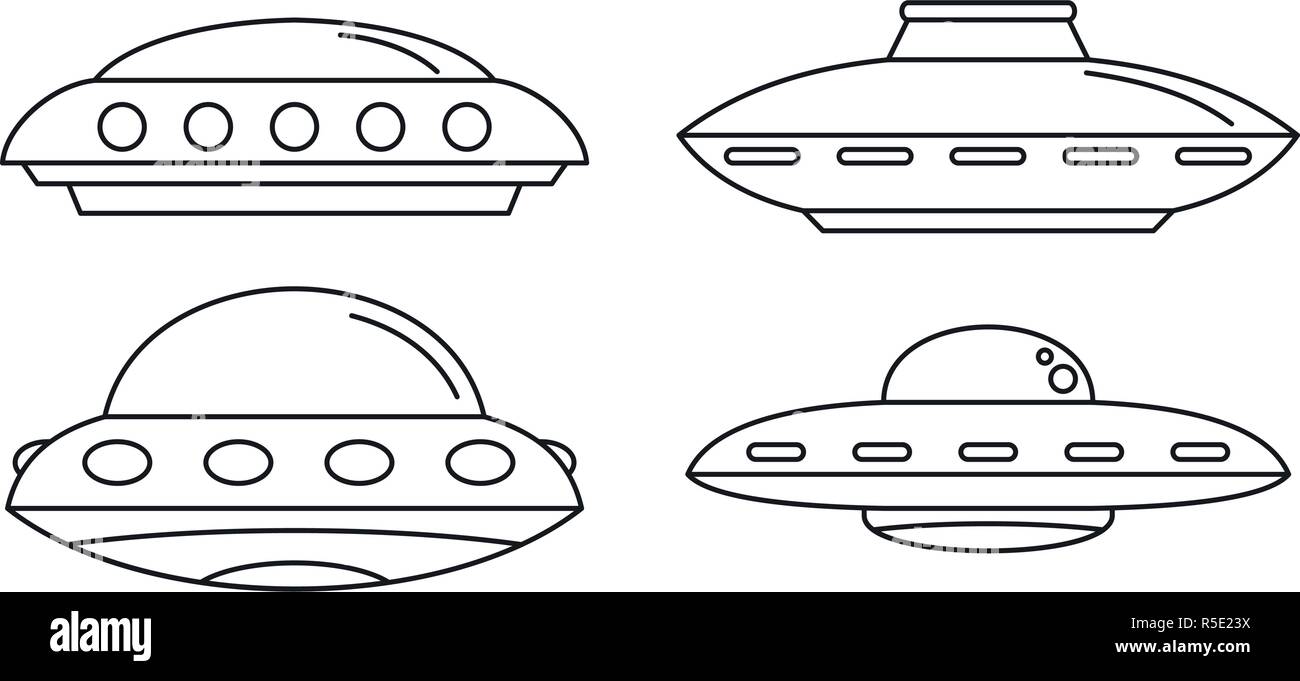 UFO spaceship icon set. Outline set of UFO spaceship vector icons for ...